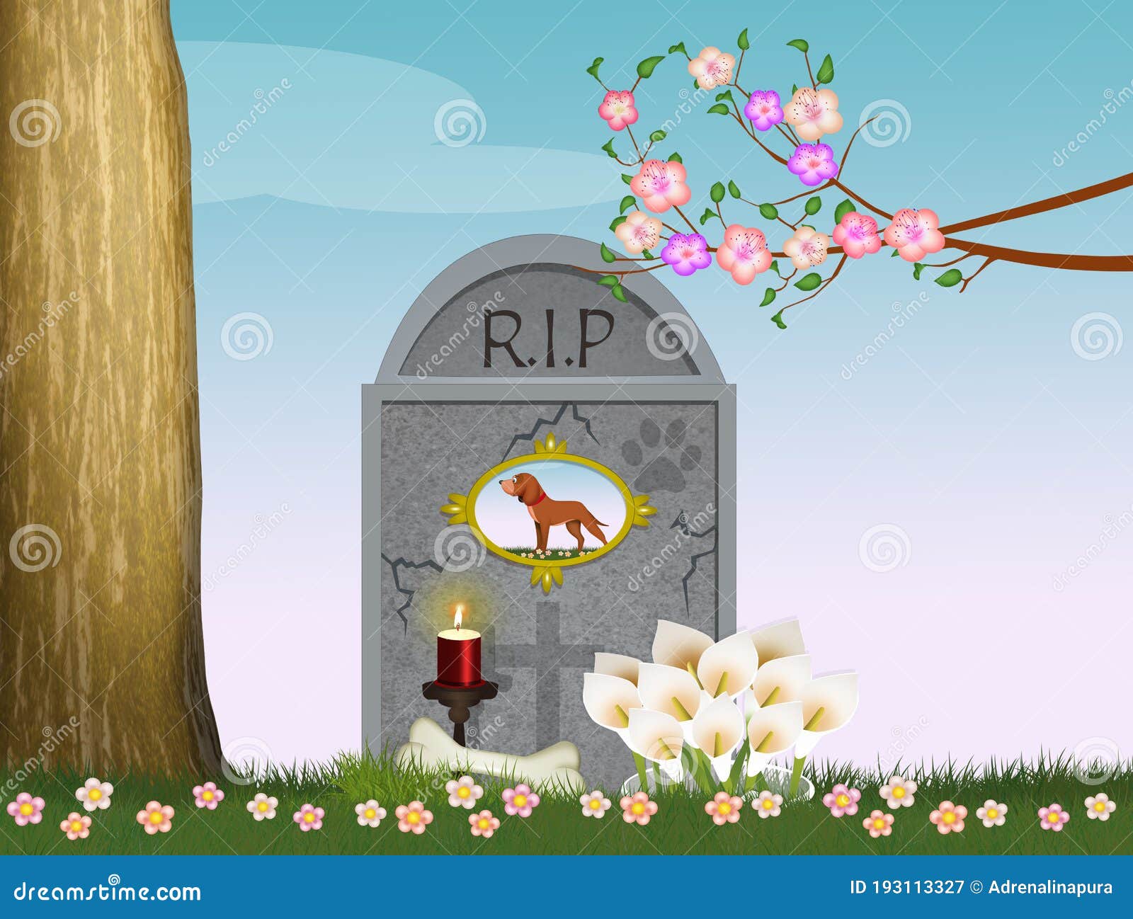 Grave for the dead dog stock illustration. Illustration of postcard ...