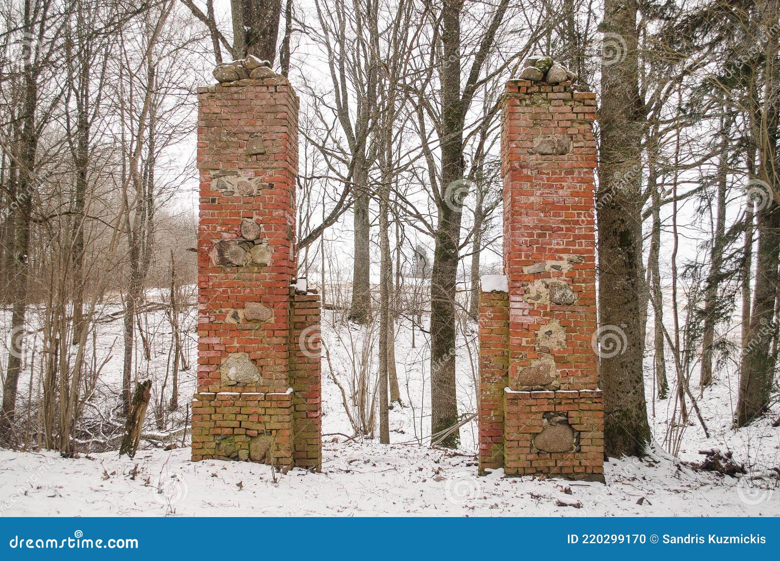 Grave Gate Poles Made of Red Bricks Stock Photo - Image of light ...