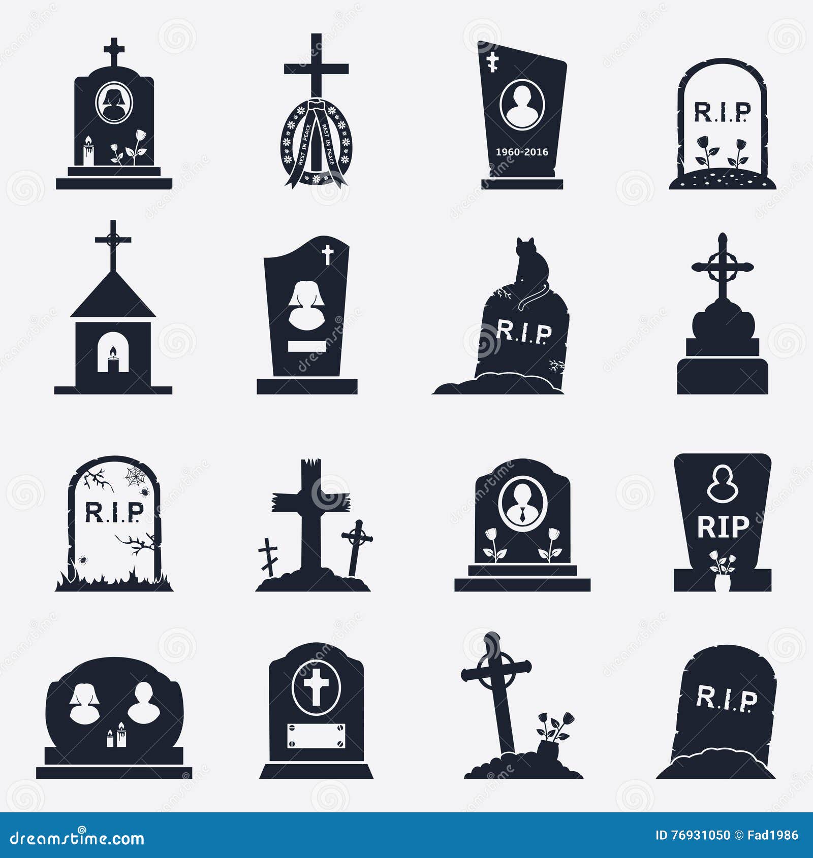 Grave icons set stock vector. Illustration of empty, gravestone - 76931050