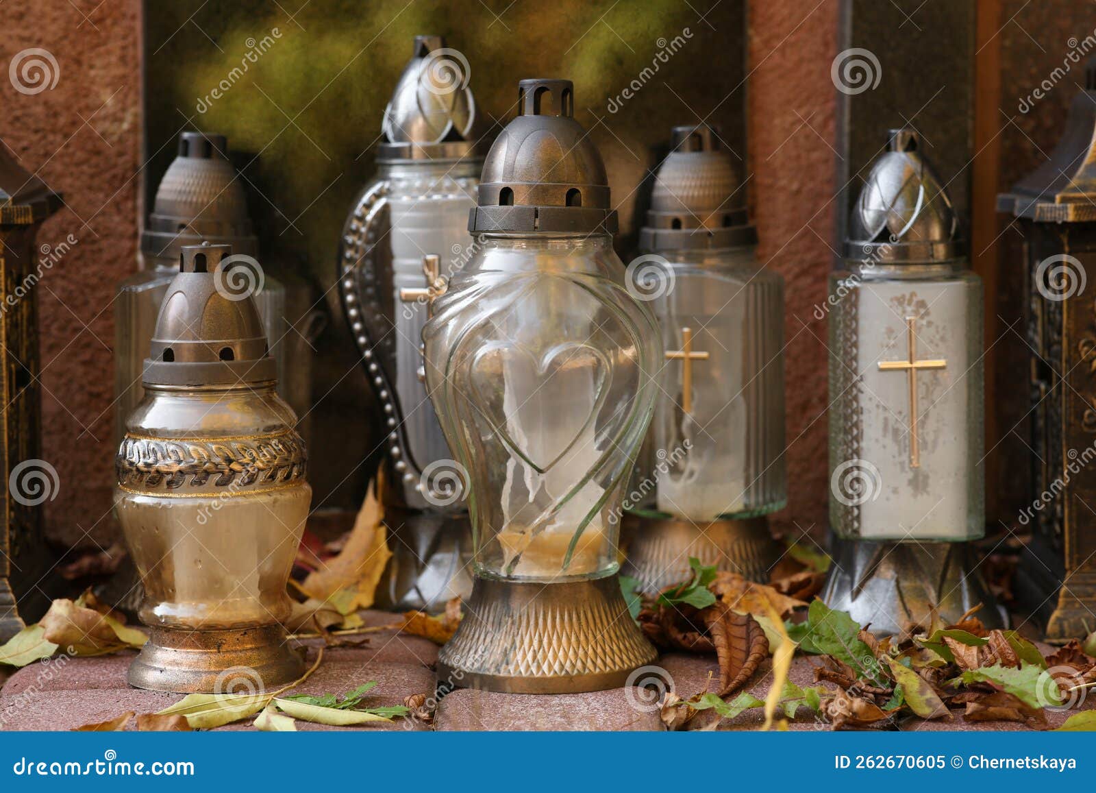 Grave Lanterns on Stone Surface in Cemetery Stock Image - Image of ...
