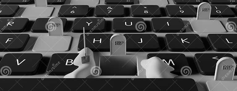 Grave on Laptop Computer, Dependence on the Digital World Concept, 3d ...