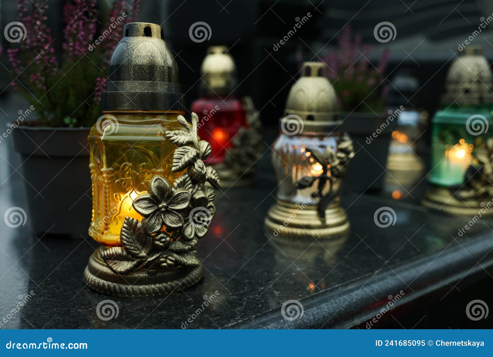 Grave Lights on Granite Surface at Cemetery Stock Image - Image of ...