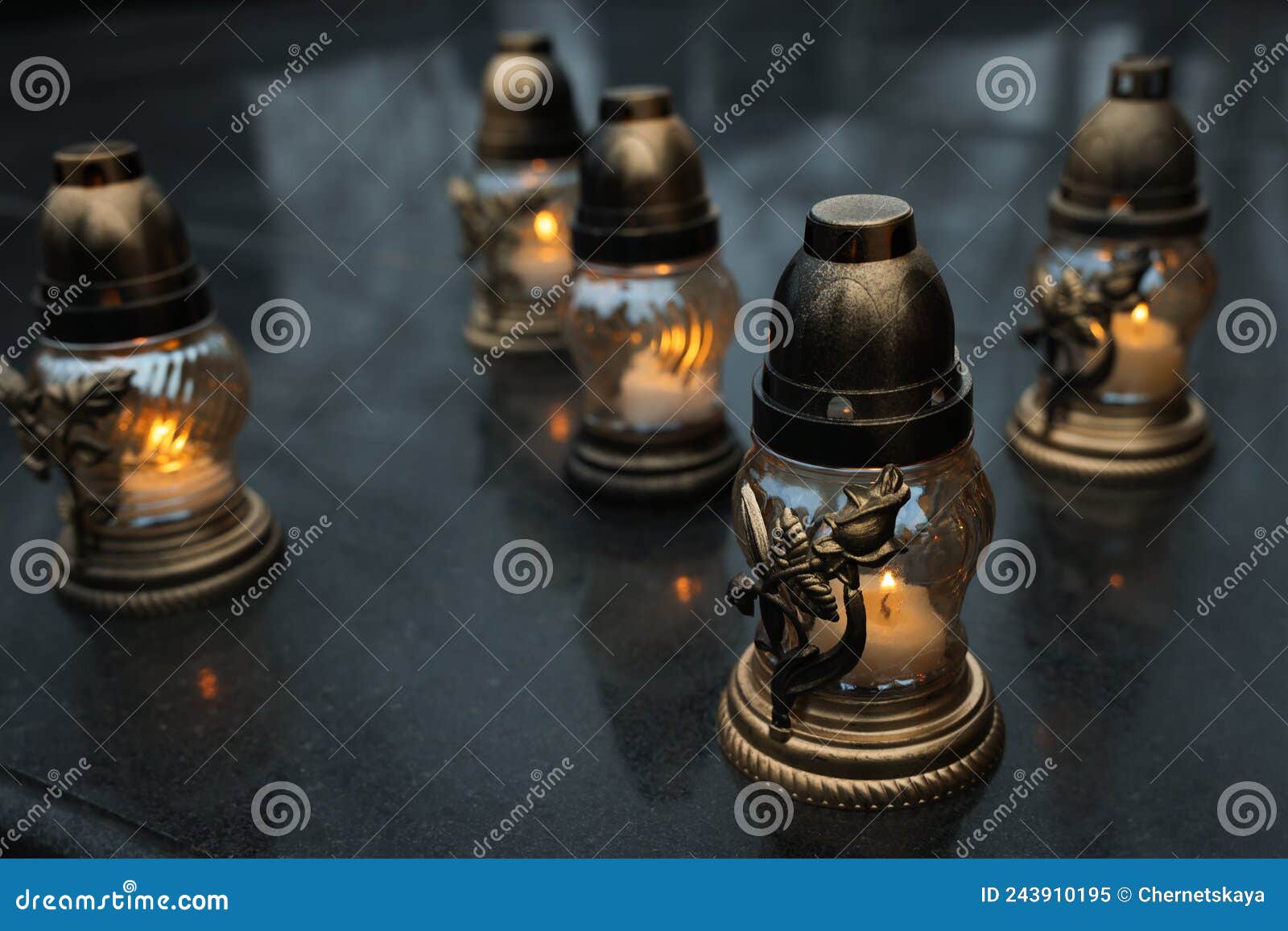 Grave Lights on Granite Surface at Cemetery Stock Image - Image of ...
