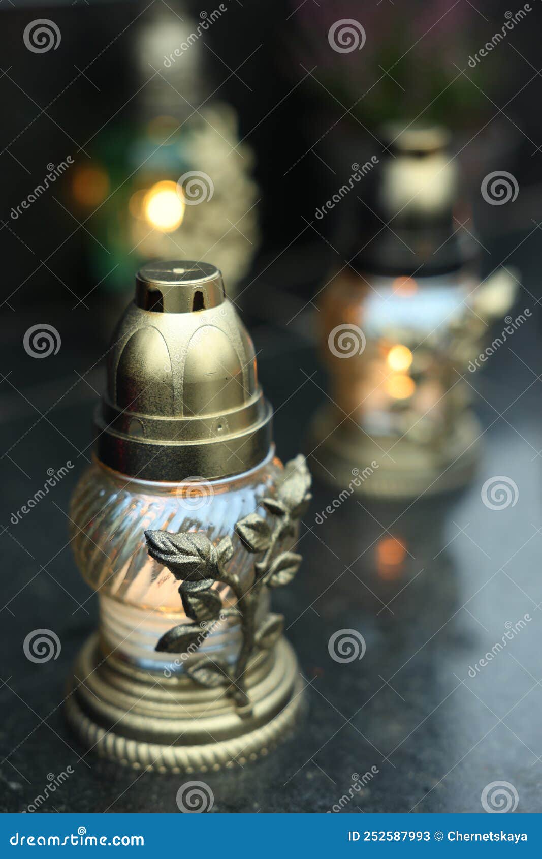Grave Lights on Granite Surface at Cemetery Stock Image - Image of ...
