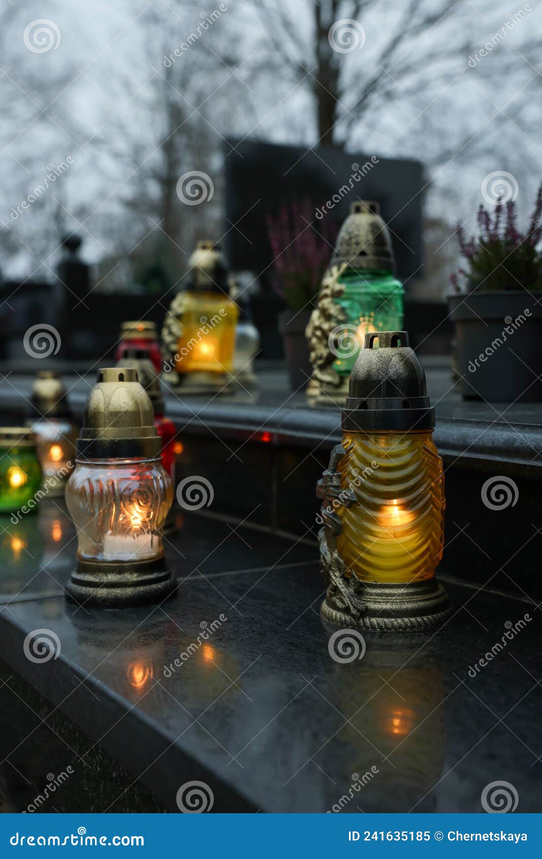 Grave Lights on Granite Surface at Cemetery Stock Image - Image of ...