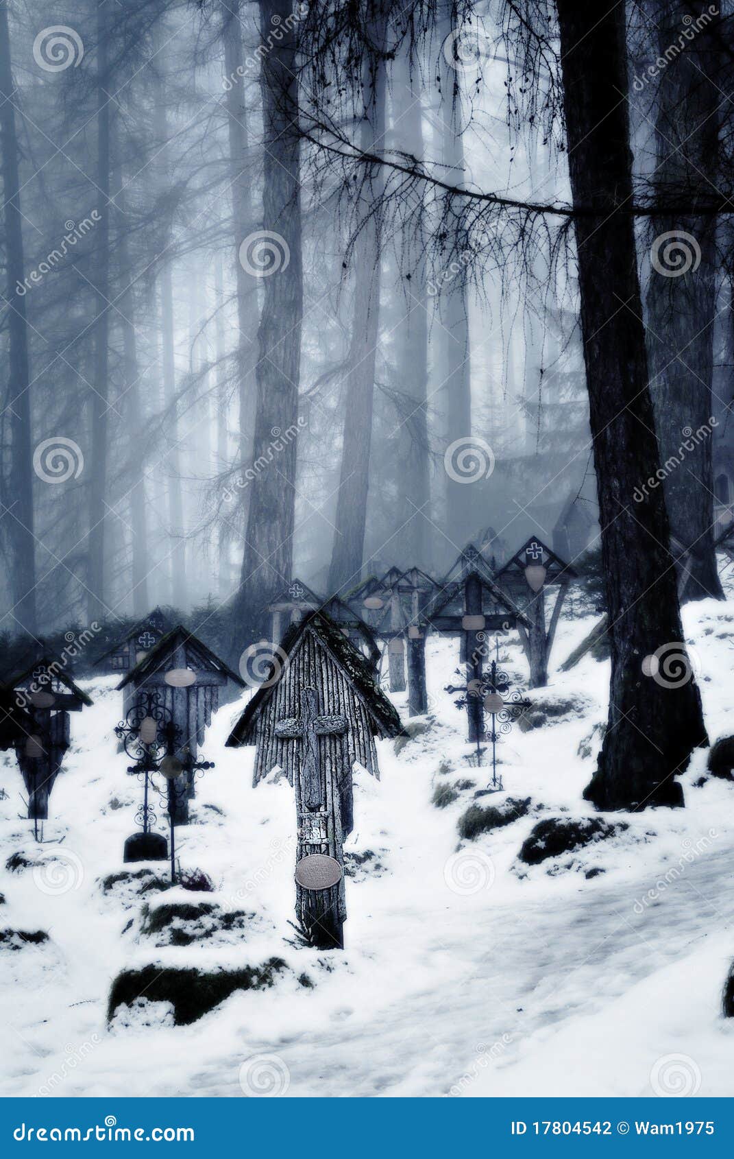 Grave Markers Forest Cemetery Stock Photo - Image of wooden, dreary ...