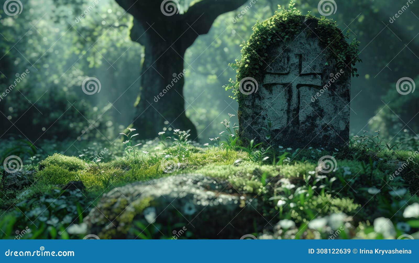 A Grave with a Rip Written in it by a Tree, Stock Image - Image of ...