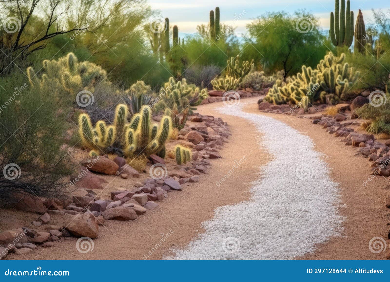 Gravel Path Snaking through a Cacti-studded Desert Park Stock Photo ...