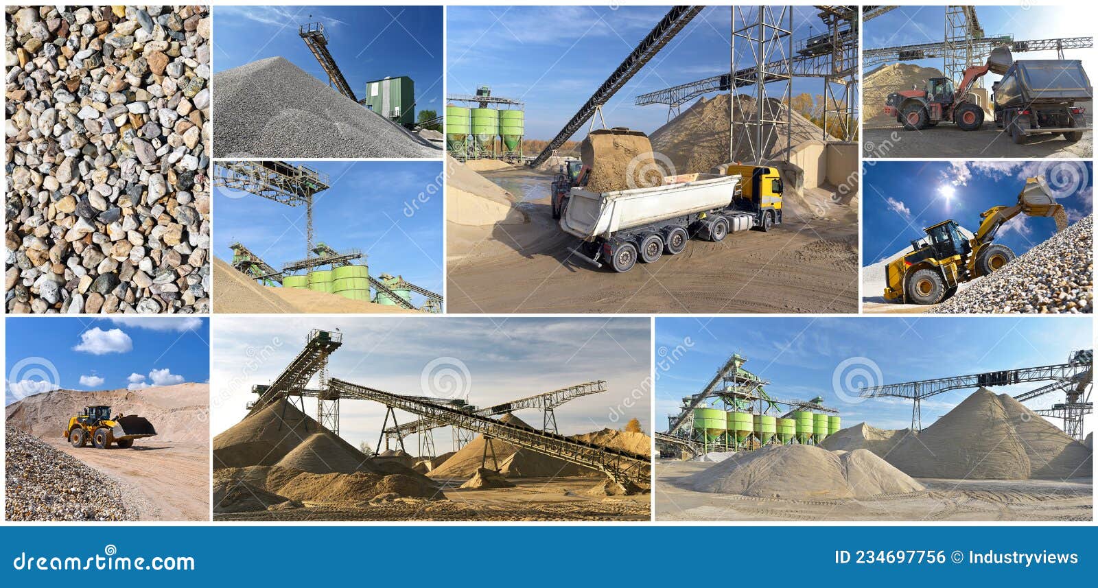 Gravel Pit: Building and Wheel Loader Loading Gravel Onto a Truck Stock ...