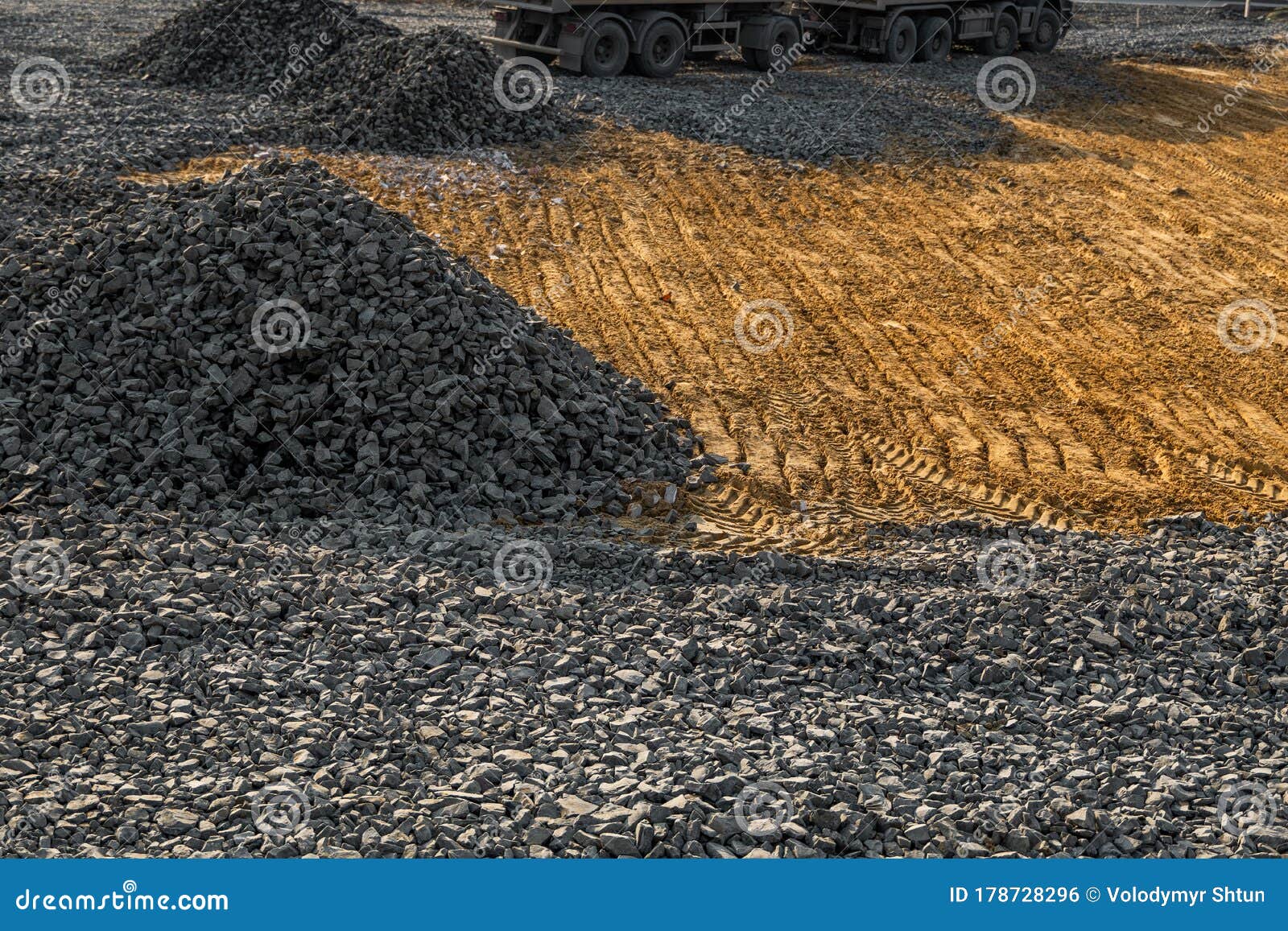 Gravel and Sand Piles on Construction Site. Materials for Building ...
