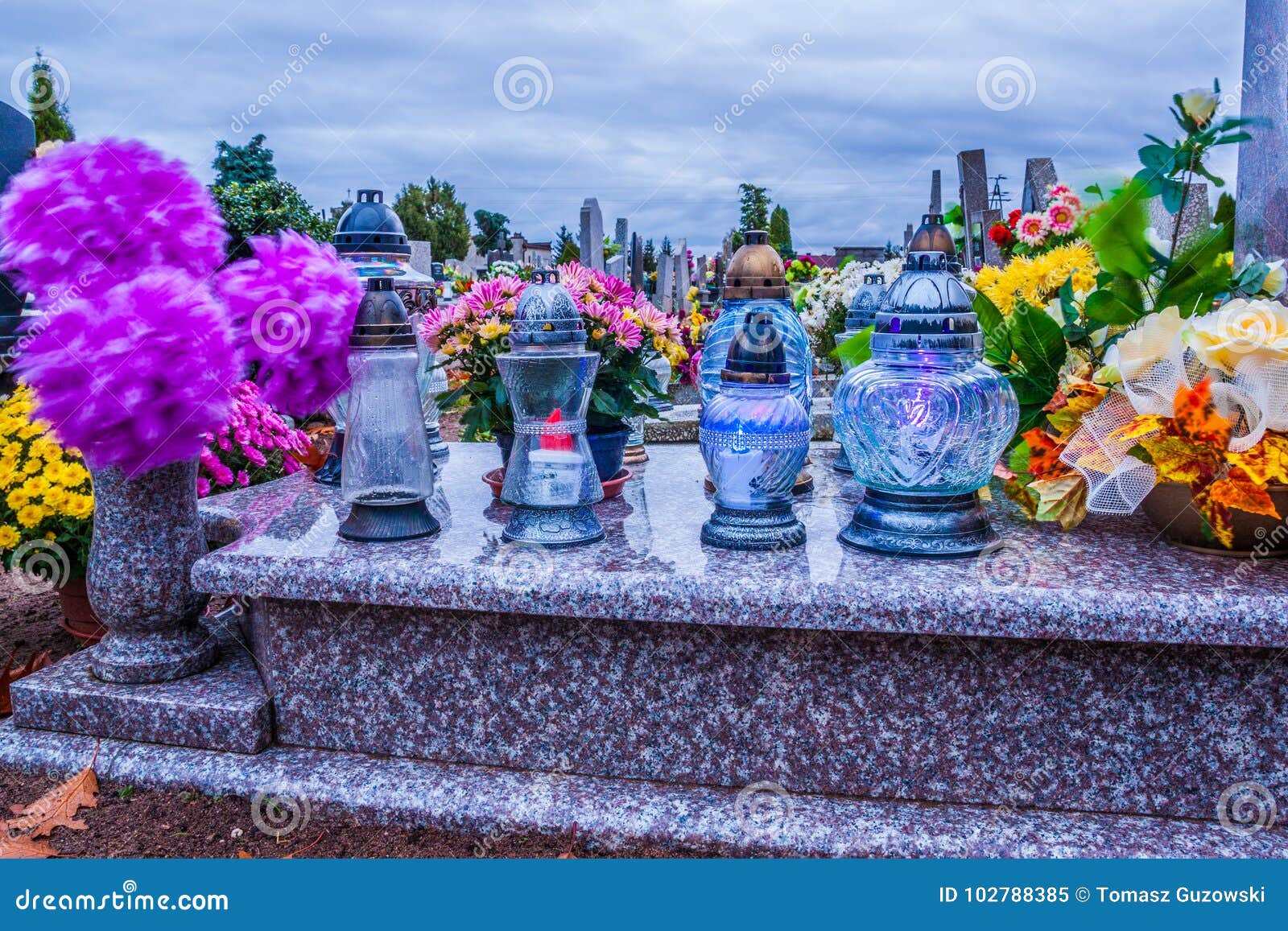 Graves on Catholic Cemetery. All Saints Day Stock Image - Image of burn ...