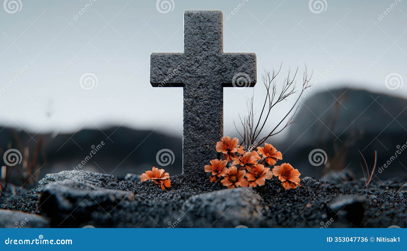 Gravestone In A Serene Sunset Landscape Royalty-Free Stock Photo ...
