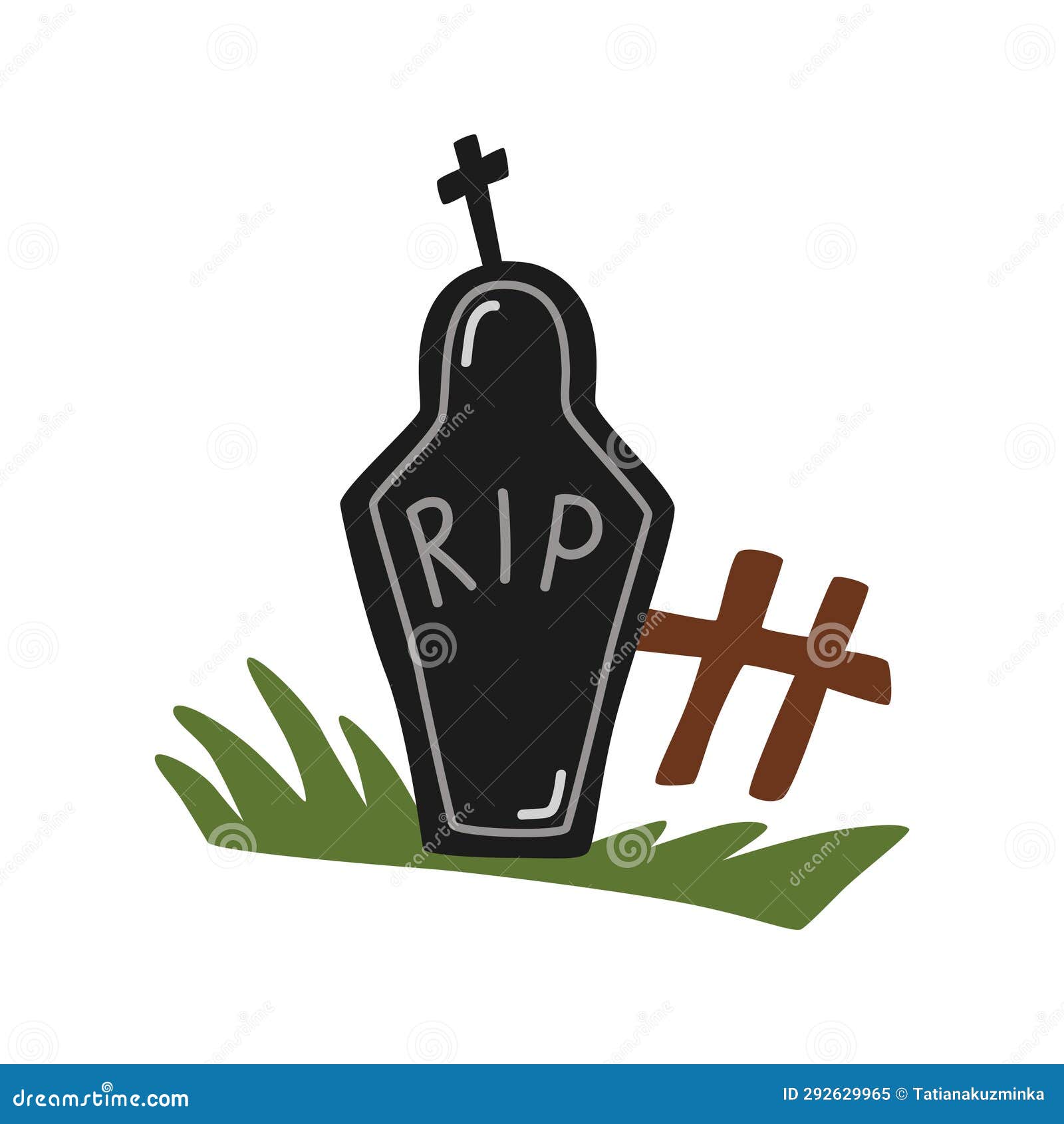 Gravestone with Grass on the Ground. Vector Memorial Tombstone on the ...