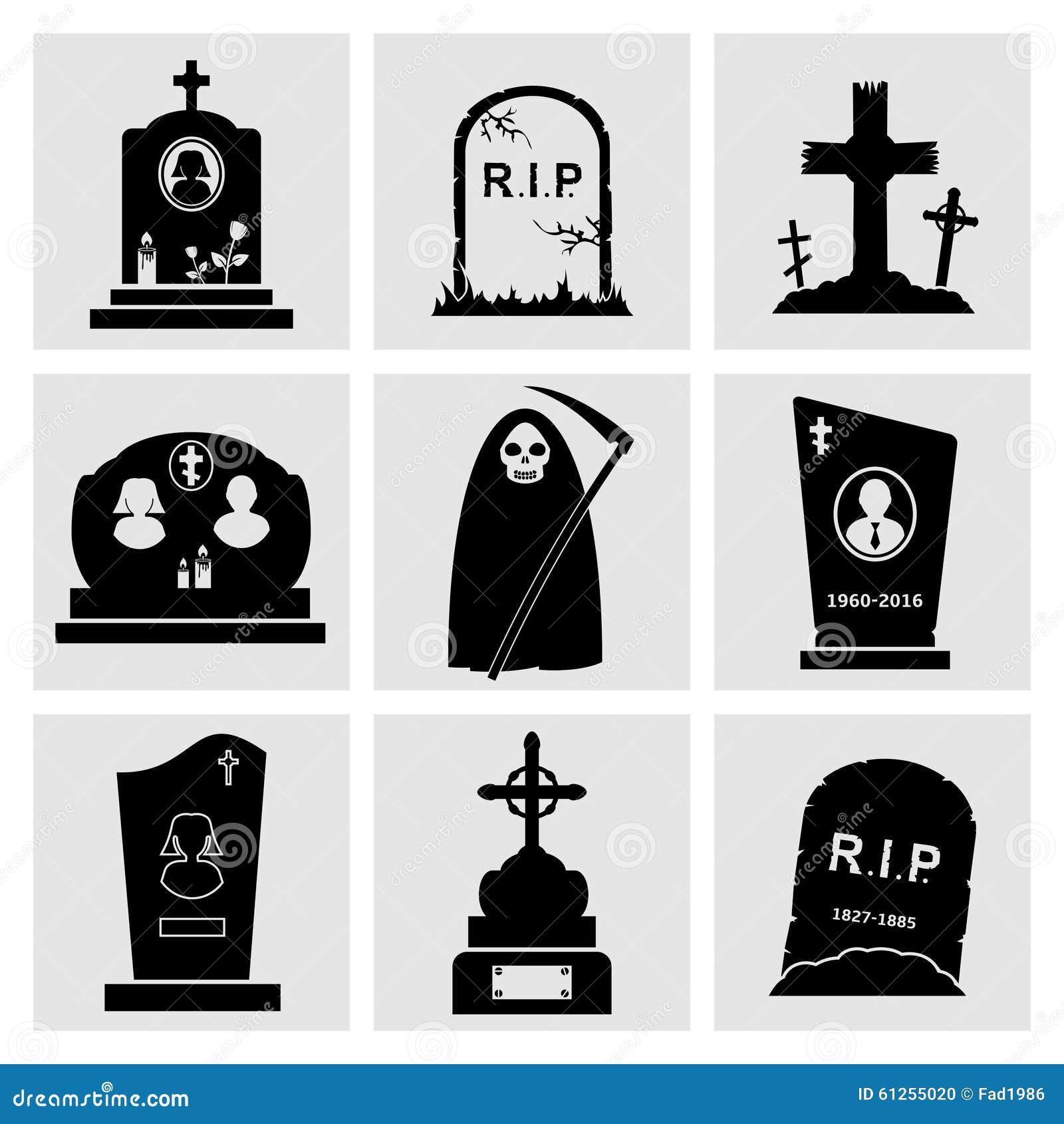 Gravestone icons set stock vector. Illustration of background - 61255020
