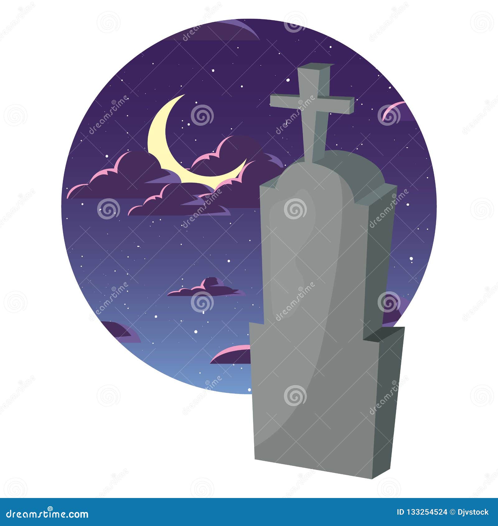 Gravestone At Night With Full Moon, Halloween Background Card Poster ...