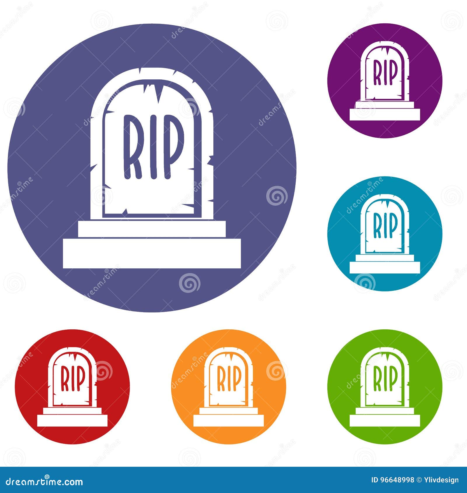 Gravestone with RIP Text Icons Set Stock Vector - Illustration of ...