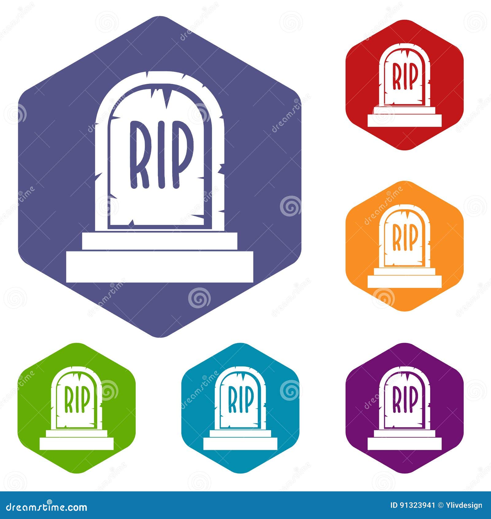 Gravestone with RIP Text Icons Set Hexagon Stock Vector - Illustration ...