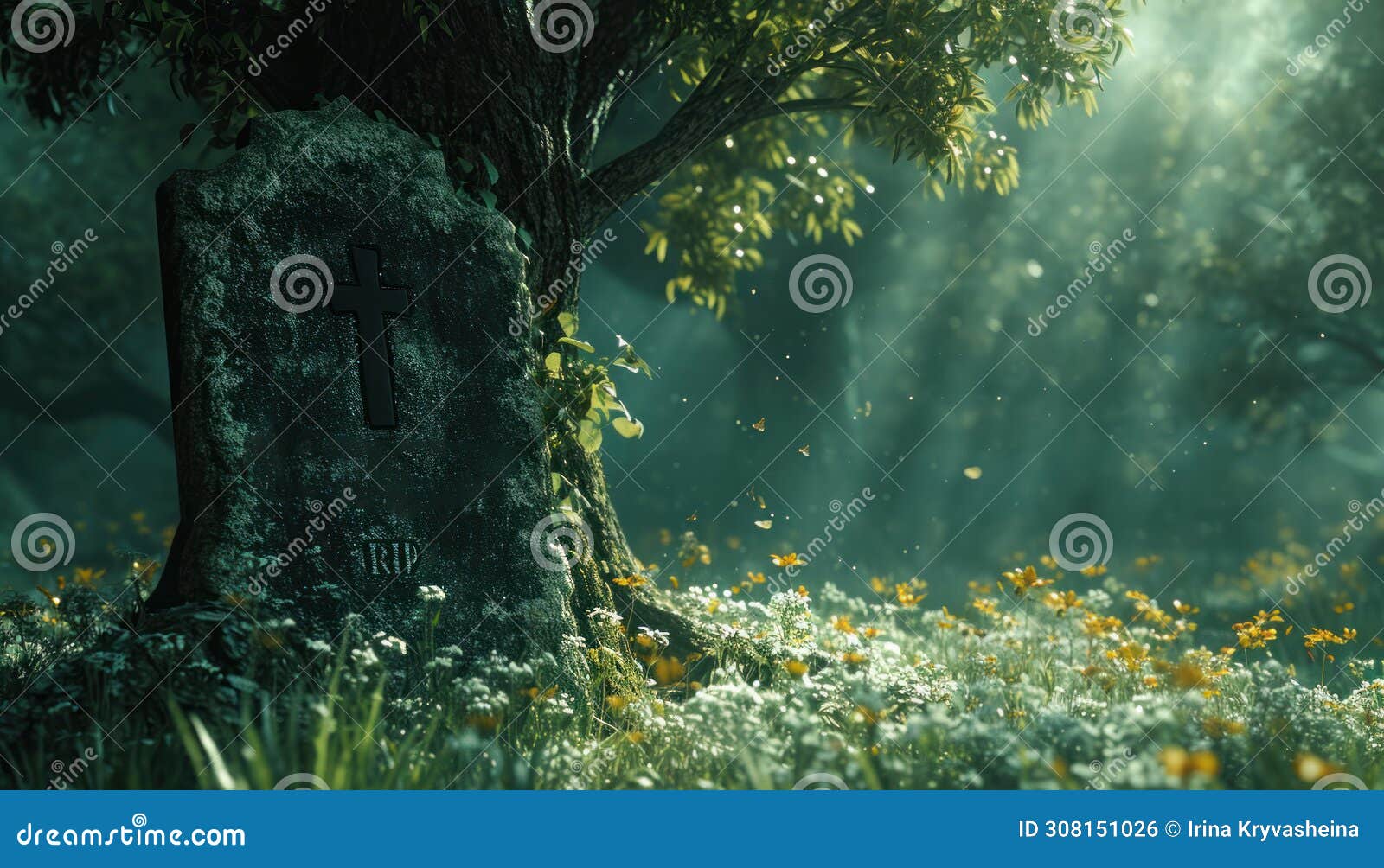 A Gravestone beside a Tree with the Words Rip Stock Photo - Image of ...