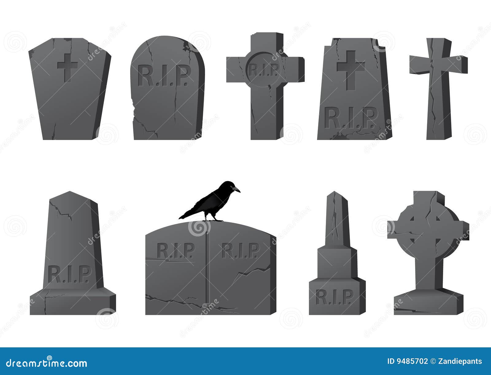 Gravestones Object Illustration Models. Collection Of Resting Places Of ...