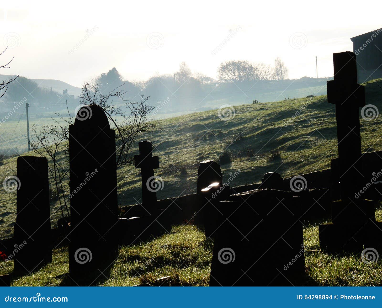 Gravestones with mist stock photo. Image of funeral, grave - 64298894