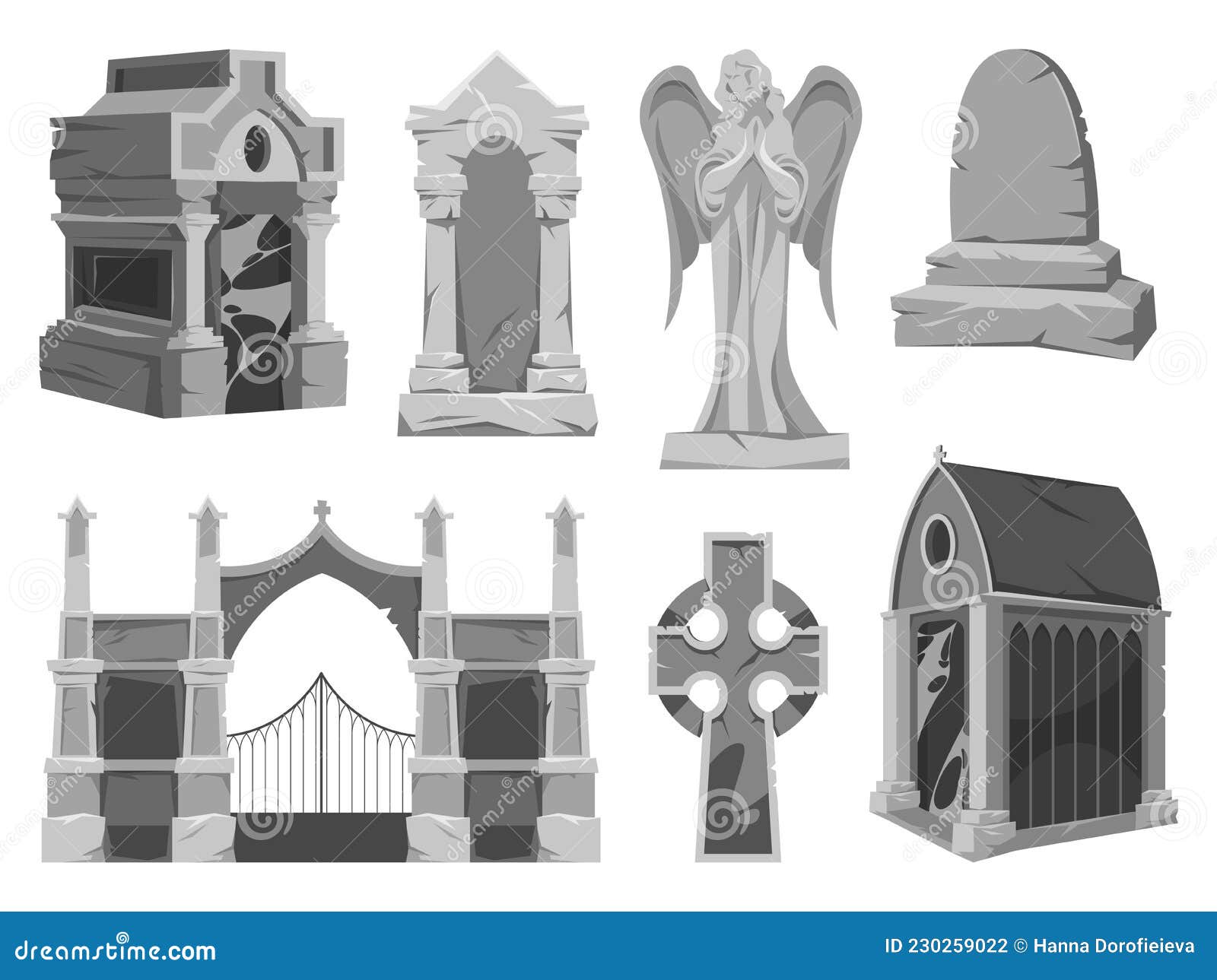 Graveyard or Cemetery Elements Set. Vector Icons Stock Vector ...