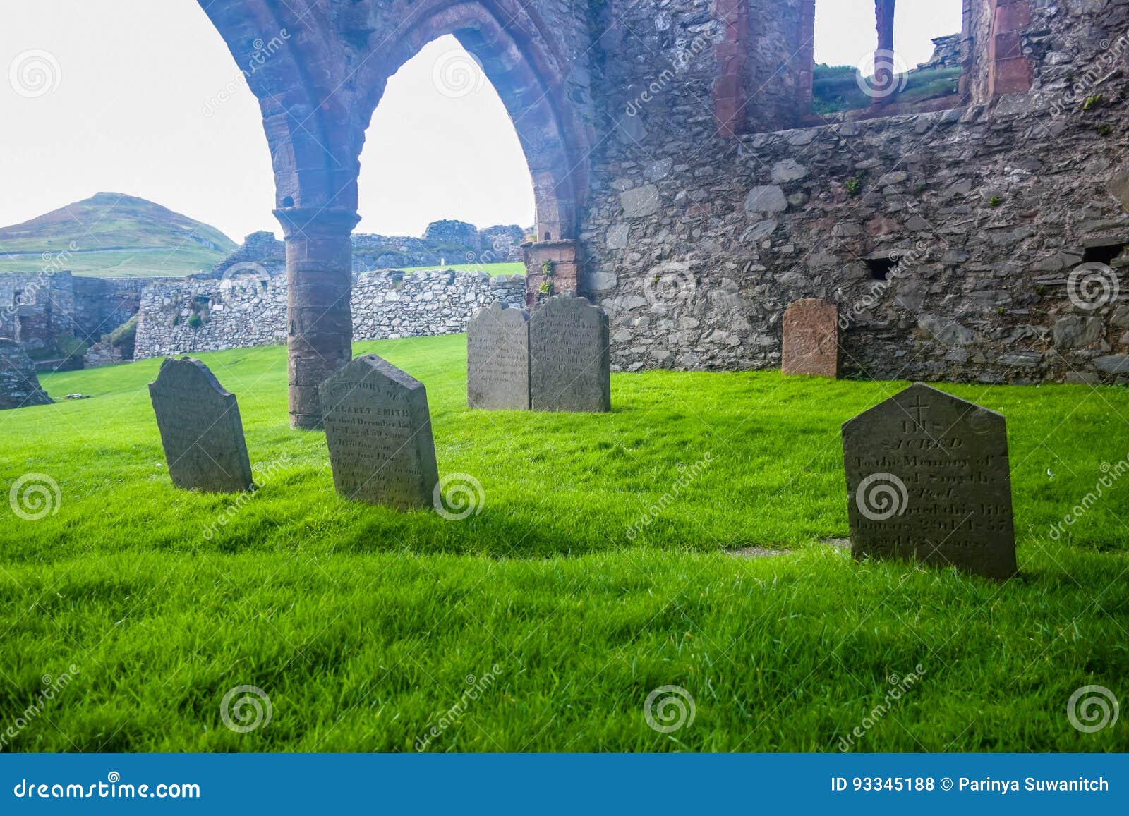 Graveyard Cemetery in Peel Castle, Isle of Man Stock Photo - Image of ...