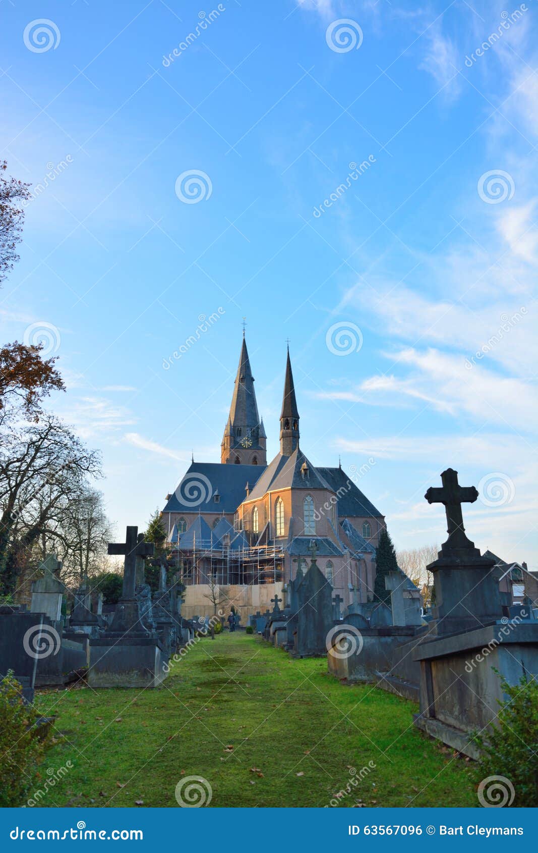 Graveyard and church stock photo. Image of death, scafold - 63567096