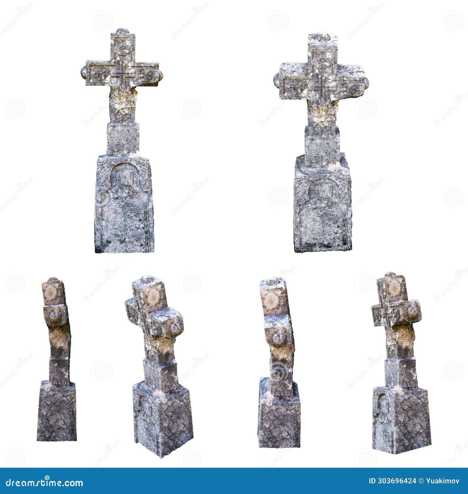 Graveyard Concrete Cross Monument Views Set Isolated Stock Photo ...
