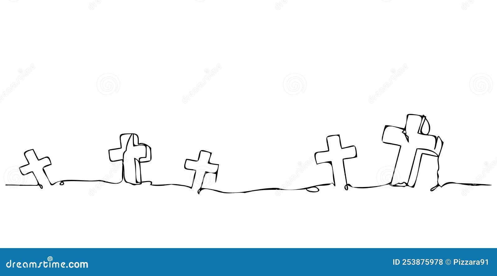 Graveyard in Continuous Line Drawing Style Pattern Vector Stock Vector ...