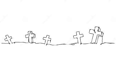 Graveyard in Continuous Line Drawing Style Pattern Vector Stock Vector ...