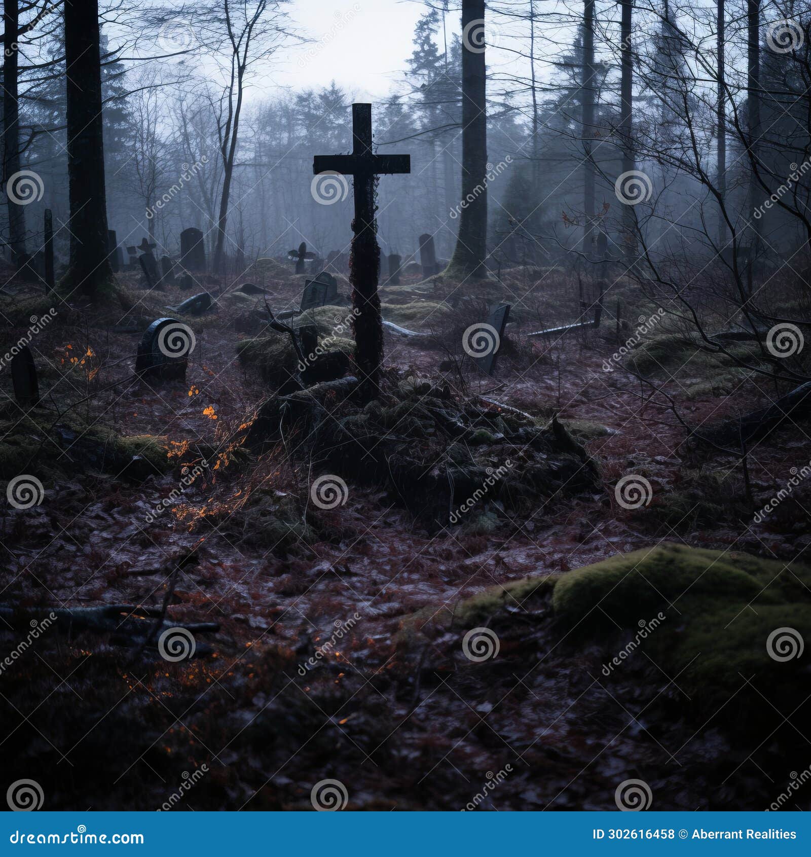 A Graveyard with a Cross in the Middle of it Stock Illustration ...