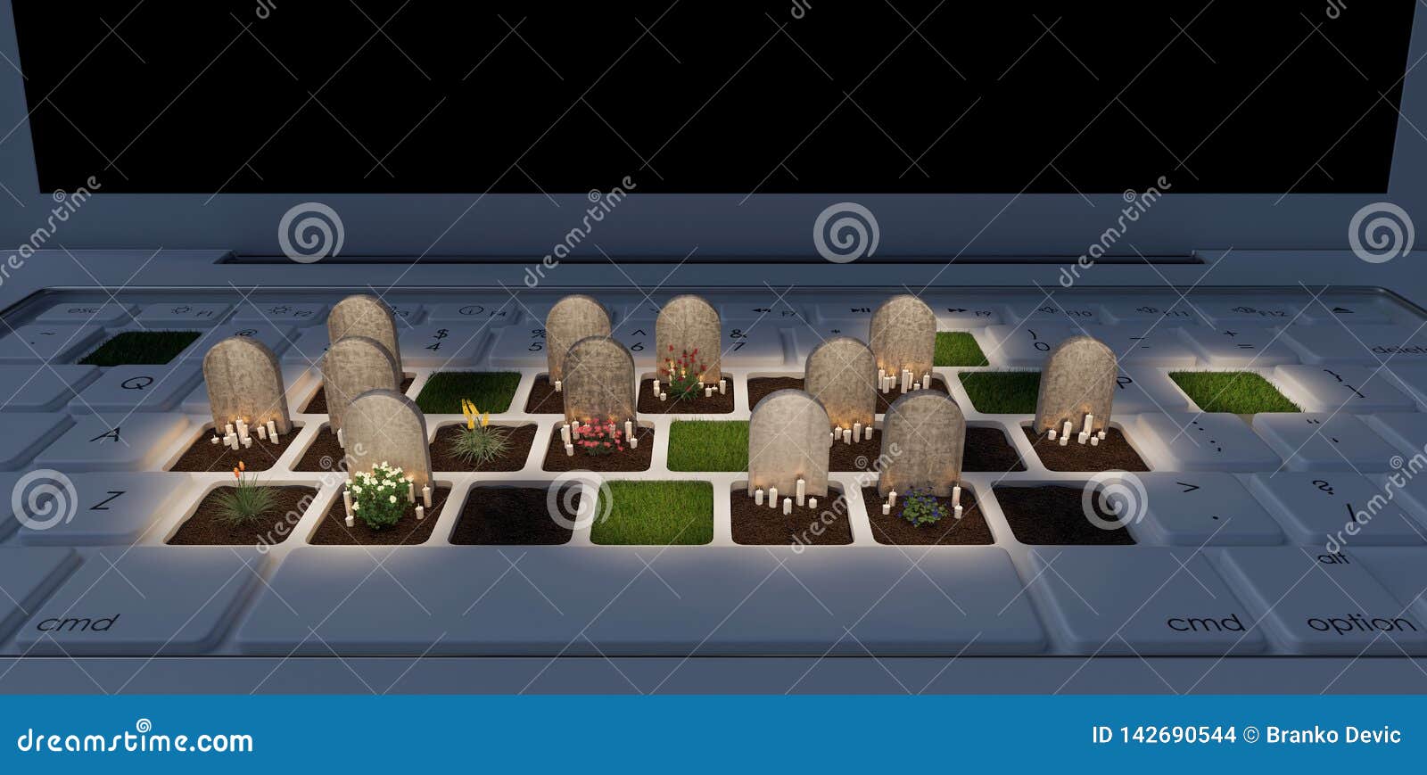 Graveyard on Laptop Computer, Dependence on the Digital World Concept ...