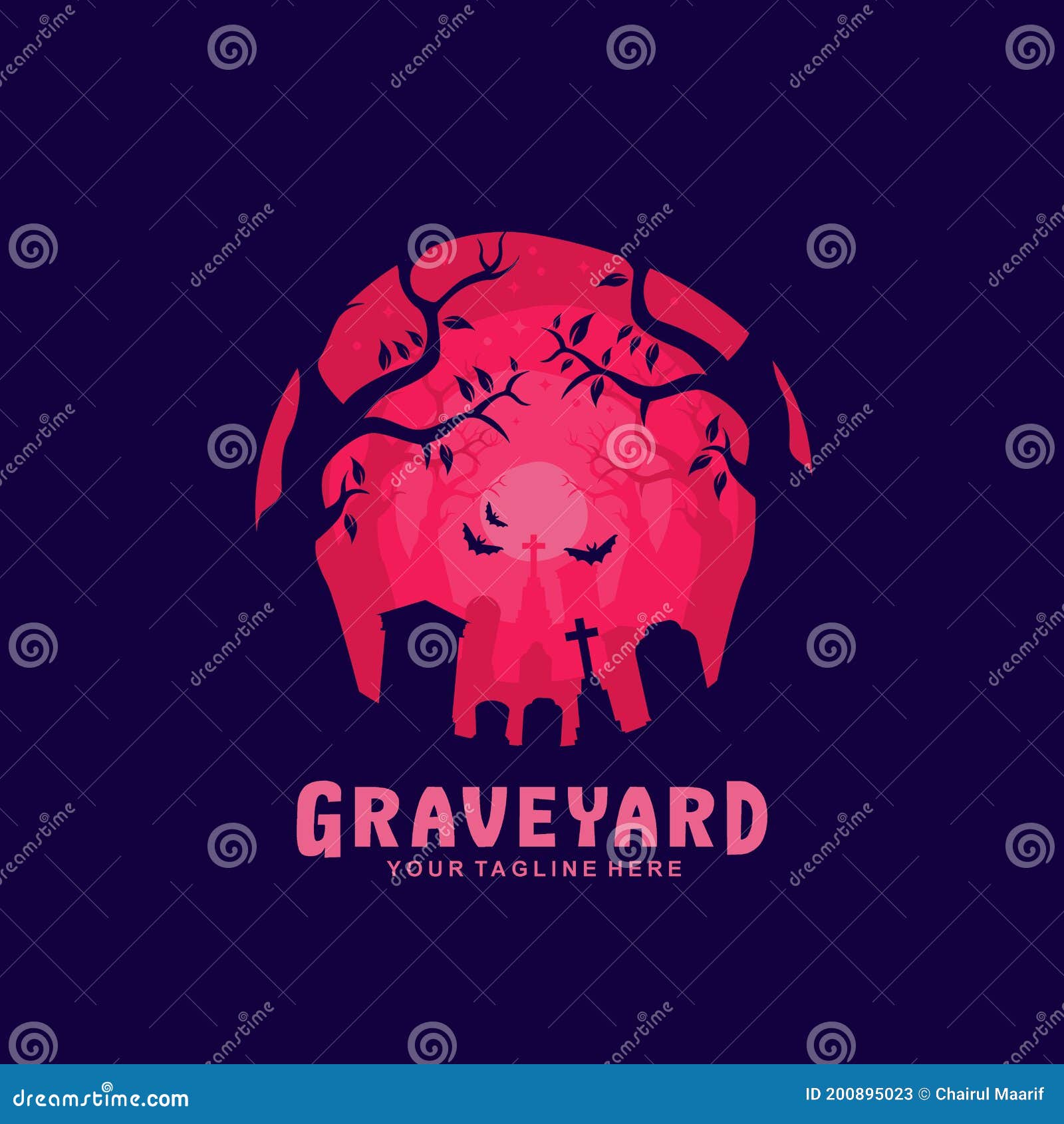 Graveyard Logo with Flat Design Stock Illustration - Illustration of ...