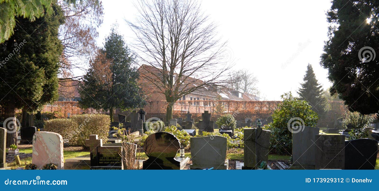 Graveyard in the Morning Sun Stock Photo - Image of grass, houses ...