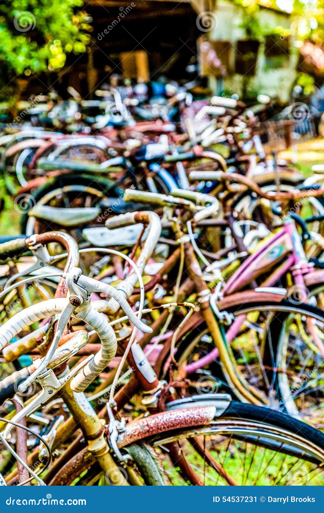 Graveyard of Old Rusty Bicycles Stock Image - Image of metal, cars ...