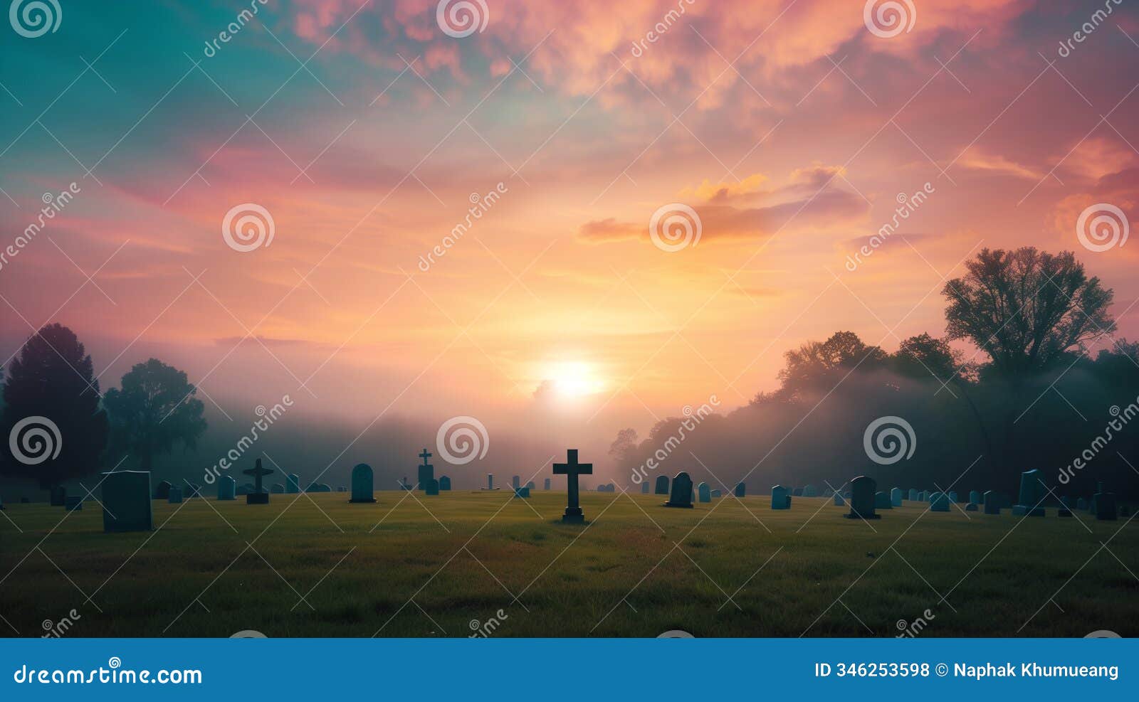 Graveyard Scene at Sunset, a Metaphor for Coping with Loss, Surrounded ...