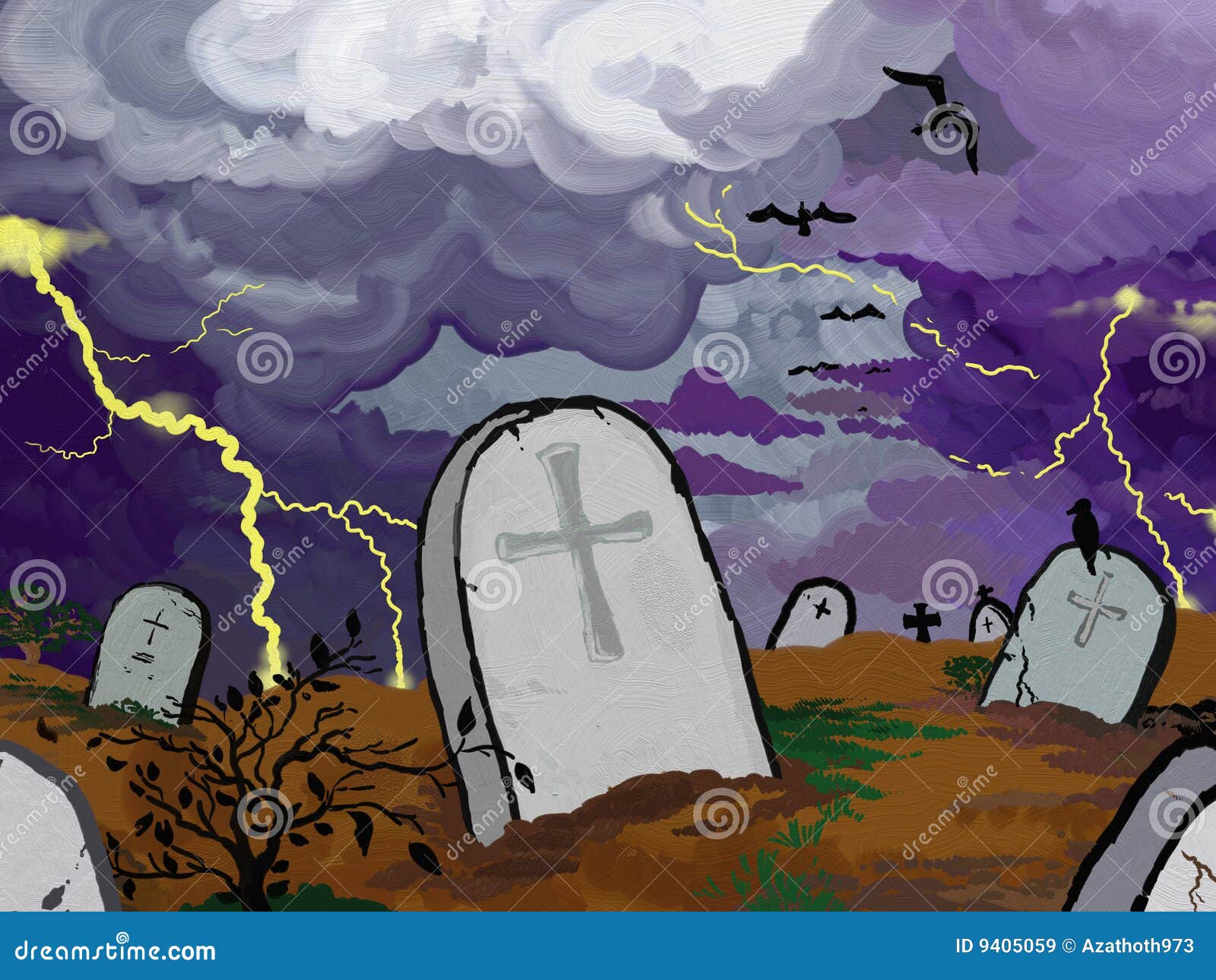 Graveyard Stormy Version stock illustration. Illustration of grayish - 9405059
