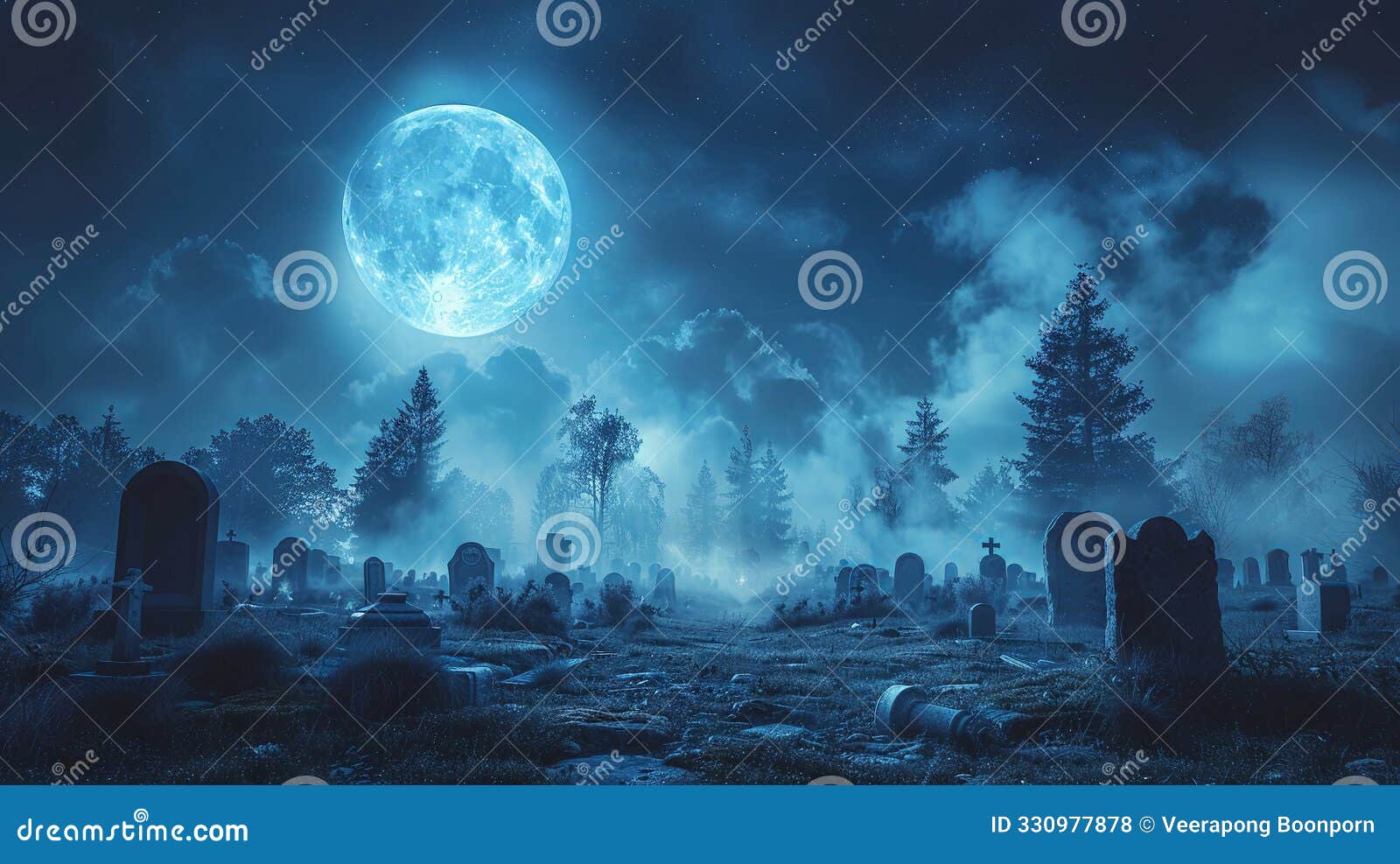 Graveyard Under Moonlight, Tombstones Aglow, Spooky, Expansive Text ...
