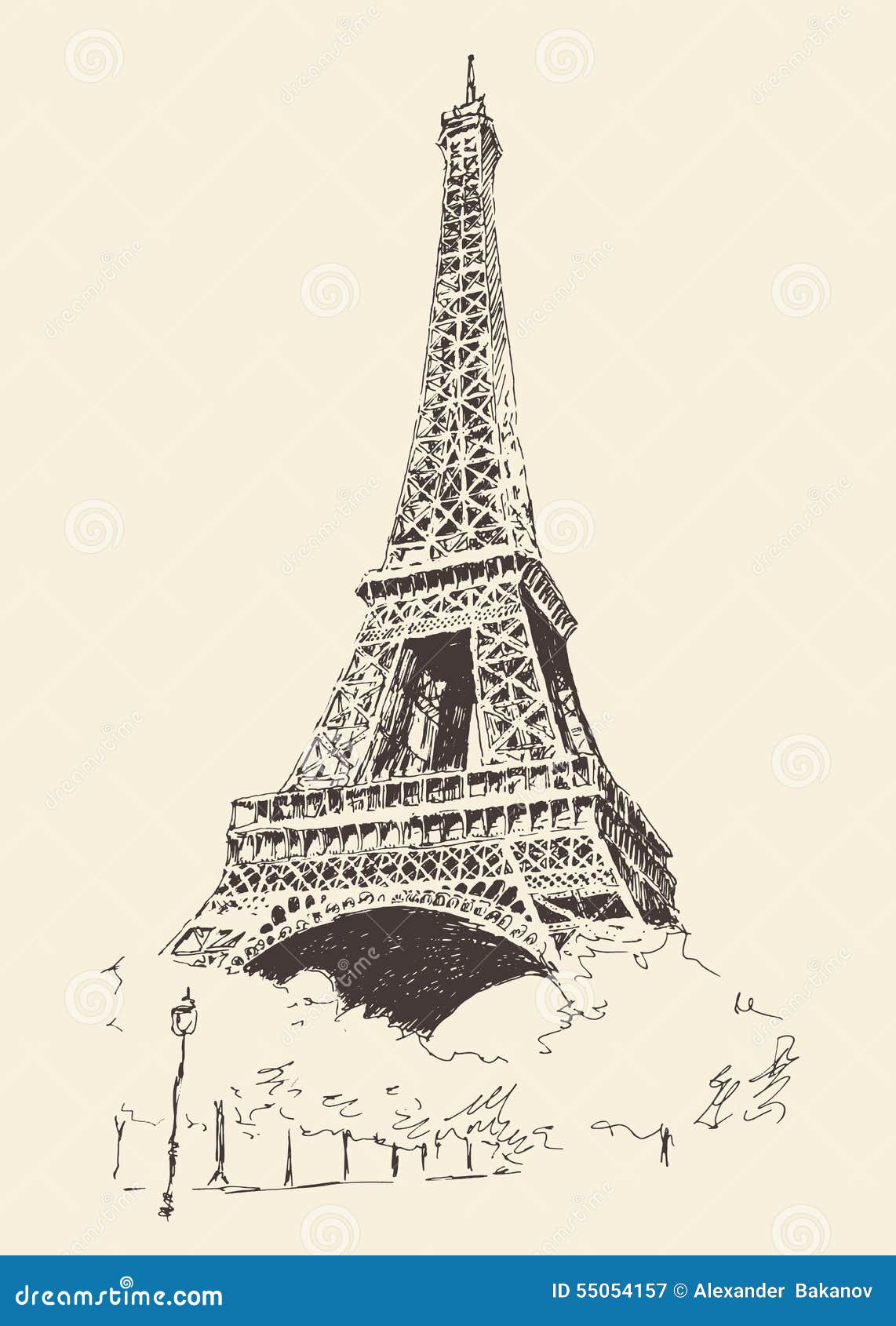 Gravierte Hand Eiffelturm-Paris Frankreich Gezeichnet Vektor Abbildung ...