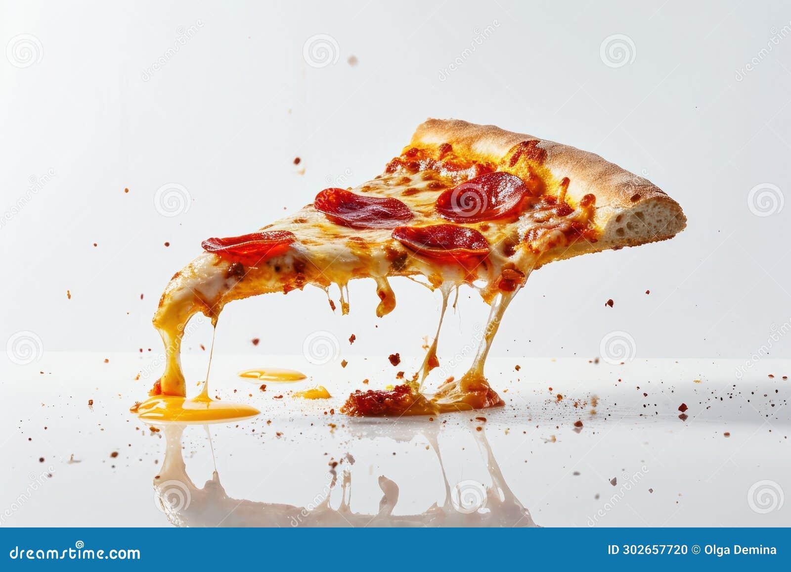 Gravity-defying Pizza Slice Cheese Dripping and Pepperoni, Crispy Crust ...