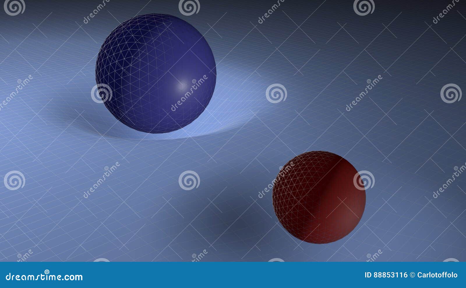 Gravity Model with Planets and Curved Space - 3D Rendering Stock ...