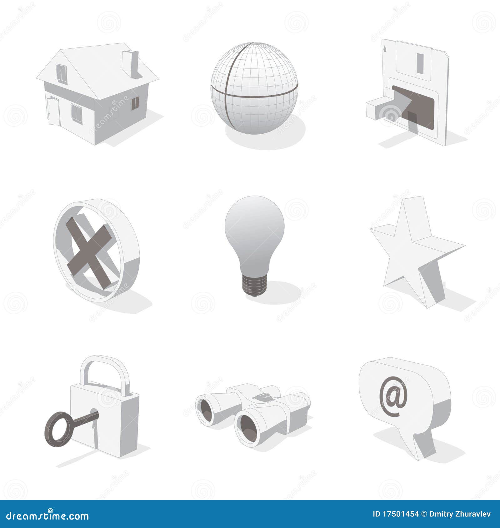 Gray 3D icon set 01 stock vector. Illustration of file - 17501454