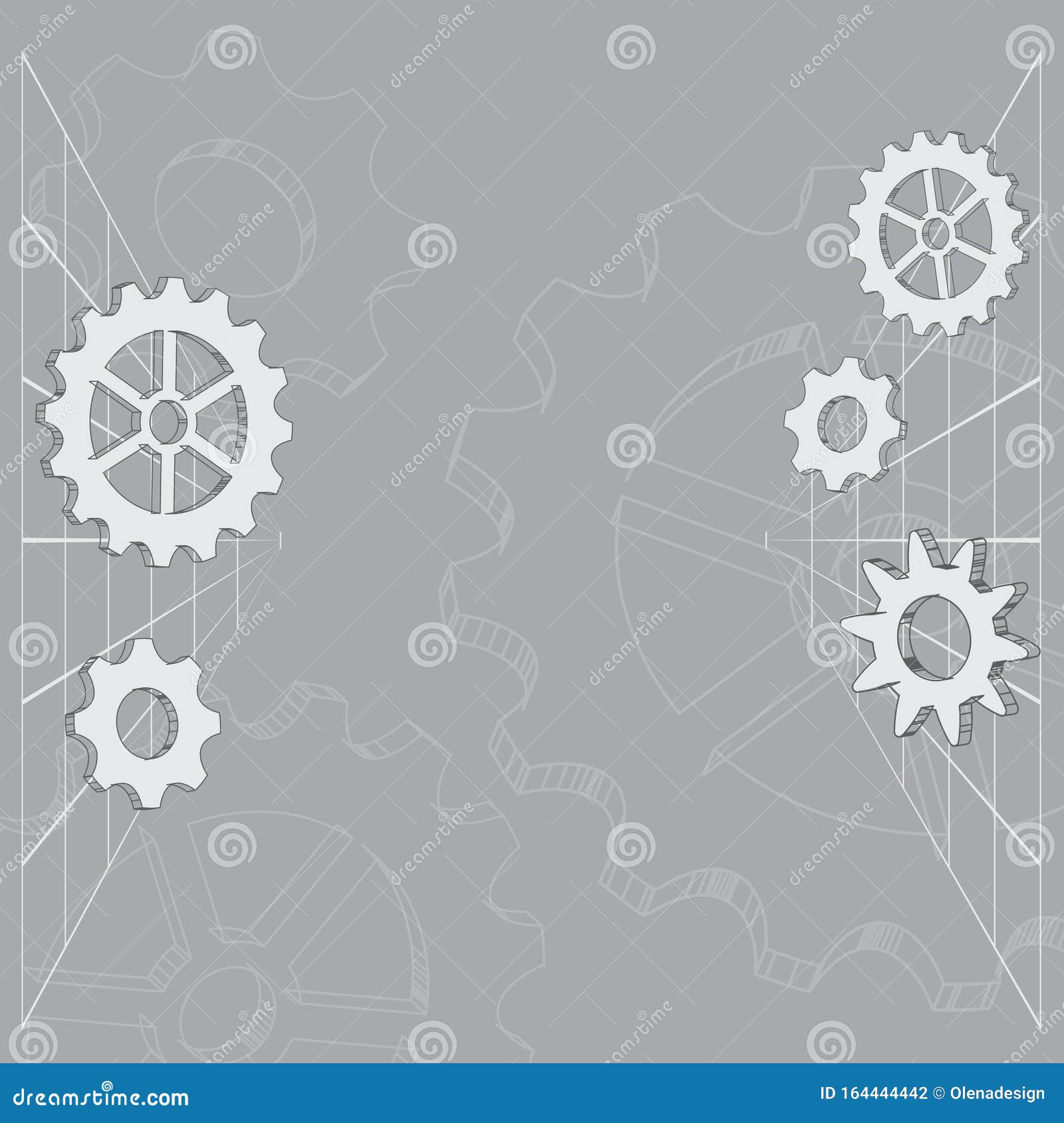 Gray Abstract Background with Gears and Contours - Vector Cogwheels ...