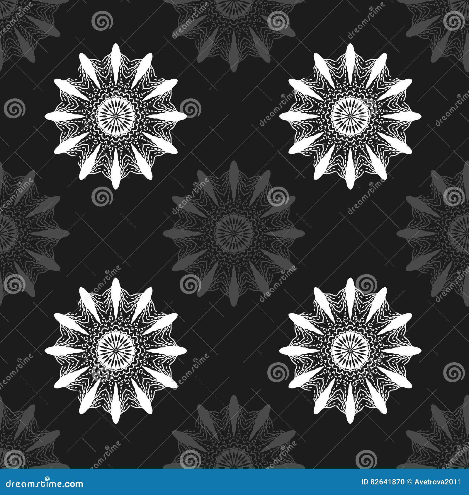 Gray Abstract Flowers on Black Background Seamless Pattern Stock Vector ...