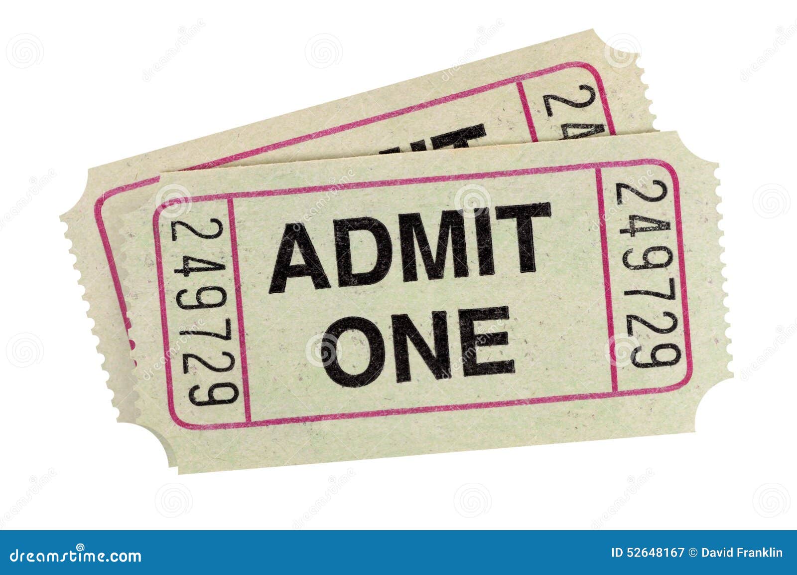 Admit One Movie Ticket Isolated White Background Close Up Stock Image ...
