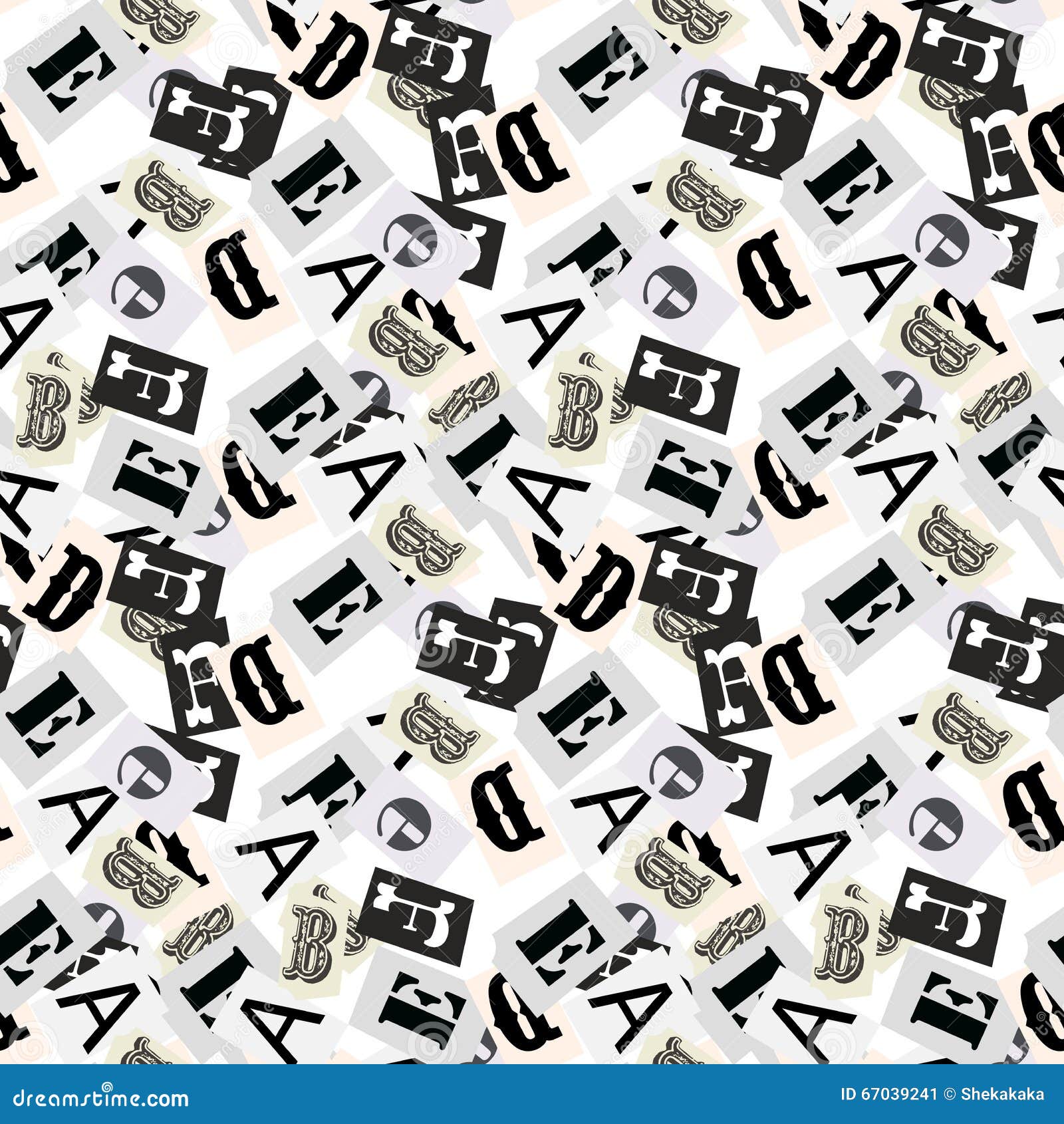 Gray Alphabet Symbols Letter Seamless Pattern Newspaper Style. Stock ...