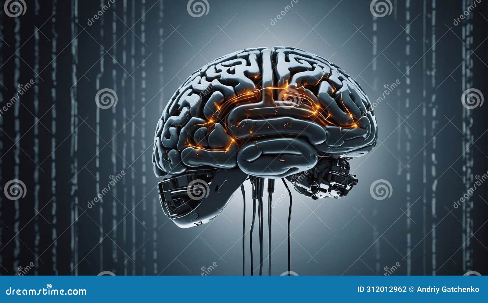 Gray Artificial Brain is Permeated with Bright Nerve Signals Stock ...