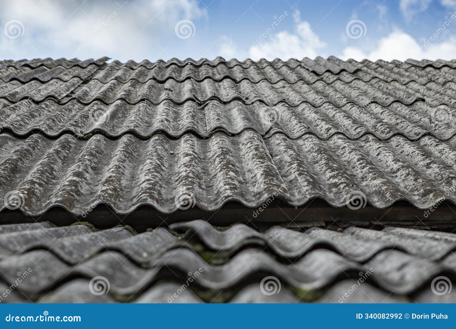 Gray Asbestos Sheets on a House Rooof, Pespective View with Blue Sky ...