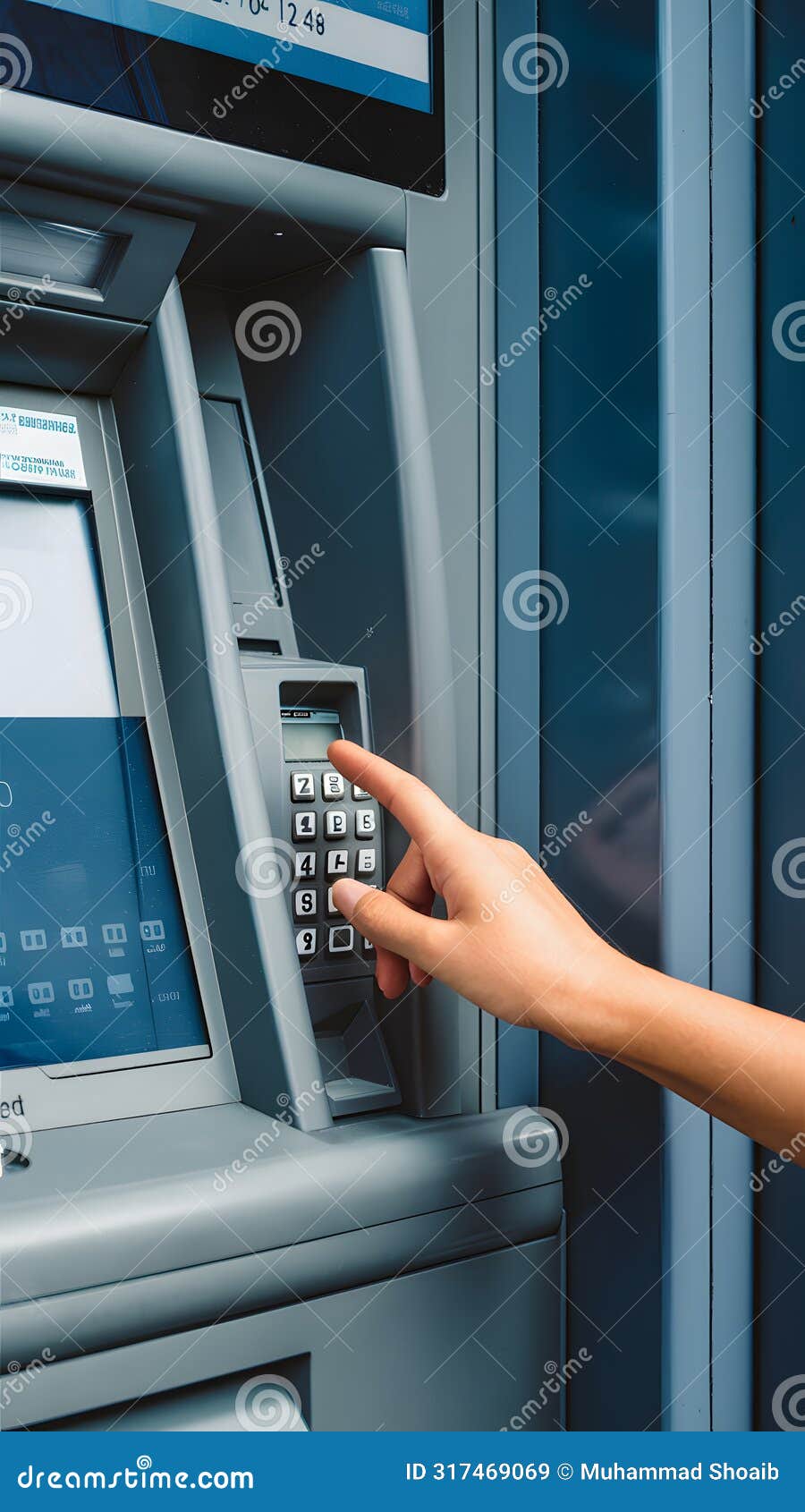 Gray ATM with Hand Entering PIN, Keypad 0 9, Transaction Details on ...