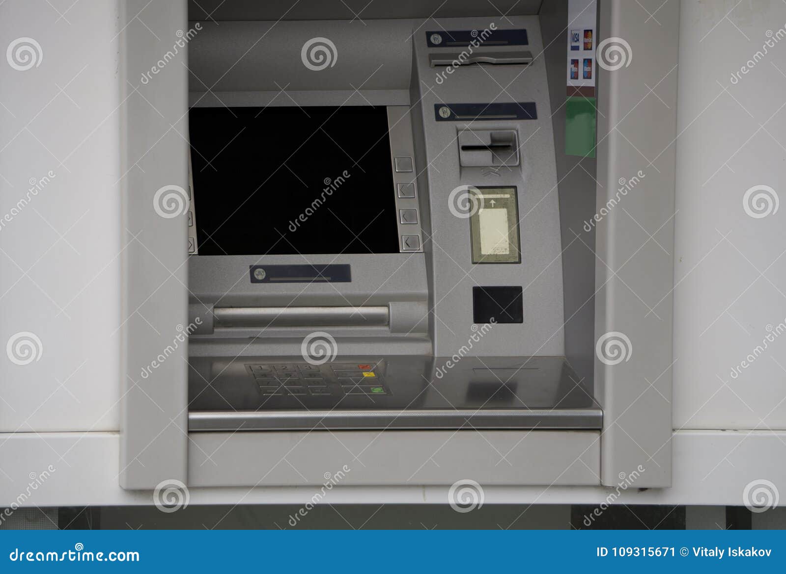 A Gray ATM in the Wall. Black Frame . Editorial Photo - Image of ...